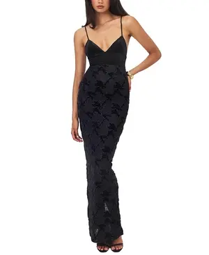 MISS CIRCLE NEW YORK Quinsley Velvet Crystal Lace Maxi Dress