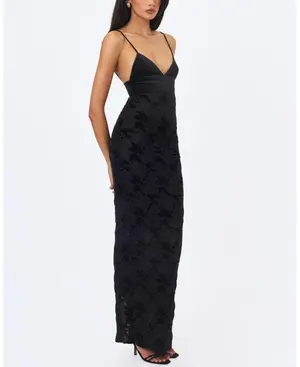 MISS CIRCLE NEW YORK Quinsley Velvet Crystal Lace Maxi Dress