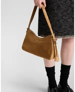 Prada Aimee Medium Suede Shoulder Bag - Cinnamon