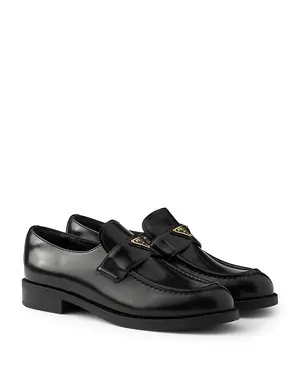 Prada Brushed Leather Loafers - Black