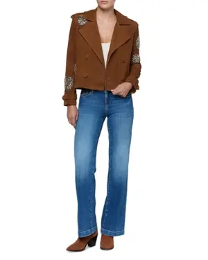 L'Agence Xoey Suede Crystal Trim Cropped Trench Coat