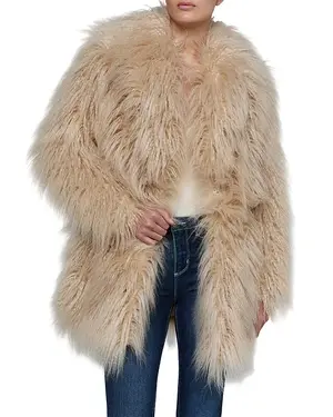 L'Agence Toira Faux Fur Long Sleeve Coat - Biscuit