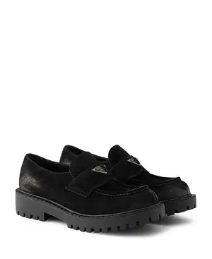 Prada Aged Suede Loafers - Black