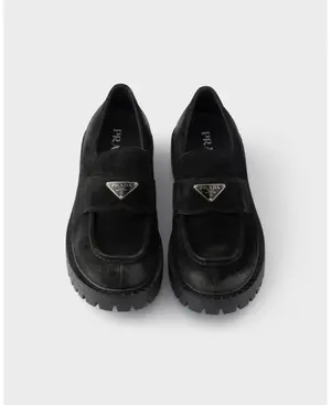Prada Aged Suede Loafers - Black