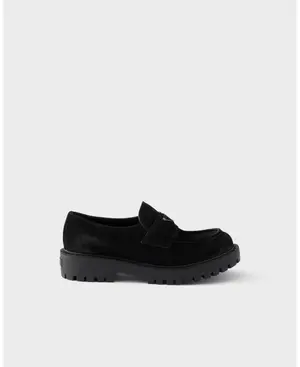 Prada Aged Suede Loafers - Black