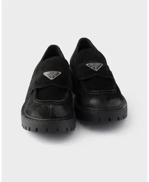 Prada Aged Suede Loafers - Black