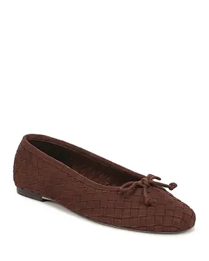 Sam Edelman Ruthie Suede Bow Woven Ballet Flats Java Brown