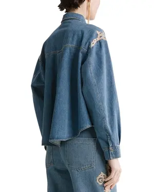 FORTE_FORTE Indigo Twill Embroidered Boxy Denim Shirt - Celeste