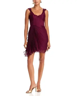 AMUR Nova Pleated Mini Dress - Deep Carmine