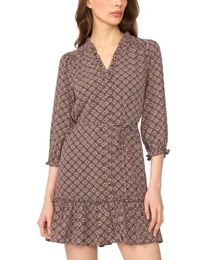 CECE DUPRAZ V Neck Ruffled Tie Waist Dress