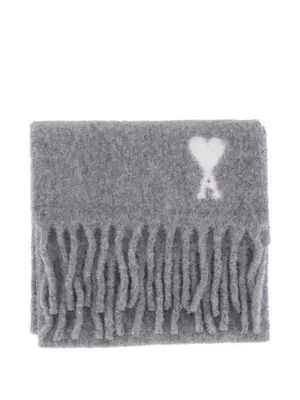 AMI Paris De Coeur Wool Scarf - Grey