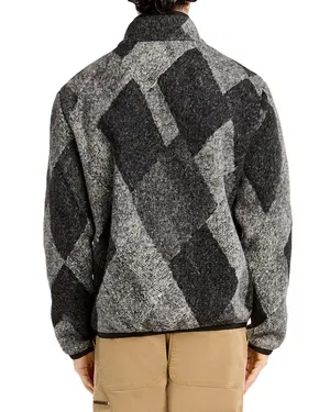 Moncler Diamond Pattern Wool Blend Zip Up Cardigan