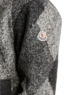 Moncler Diamond Pattern Wool Blend Zip Up Cardigan