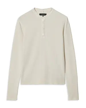 Rag & Bone Luxe Waffle Cotton Henley Shirt - Chalk