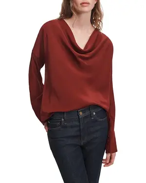 Rag & Bone Vinnie Silk Cowl Neck Blouse - Red