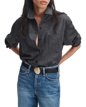 Rag & Bone Connie Tailored Wool & Cashmere Blend Shirt - Charcoal Multi