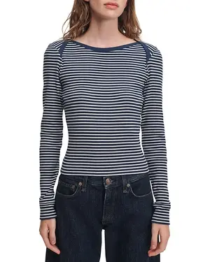 Rag & Bone The Essential Cotton Blend Rib Bateau Top - Navy