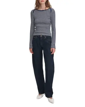 Rag & Bone The Essential Cotton Blend Rib Bateau Top - Navy