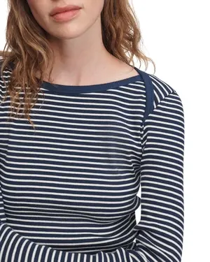 Rag & Bone The Essential Cotton Blend Rib Bateau Top - Navy