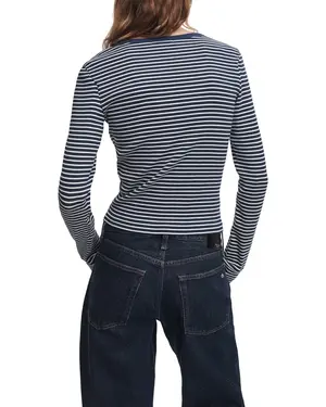 Rag & Bone The Essential Cotton Blend Rib Bateau Top - Navy