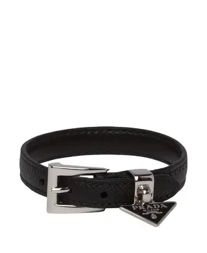 Prada Saffiano Leather Bracelet - Black/silver
