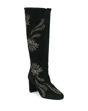Cinq À Sept Dani Embroidered Suede Knee High Boots - Black
