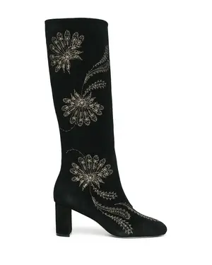 Cinq À Sept Dani Embroidered Suede Knee High Boots - Black