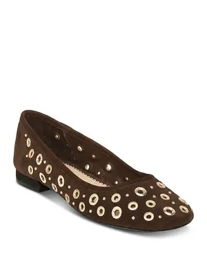 Cinq À Sept Suede Ballet Flats With Mixed Hardware - Chocolate