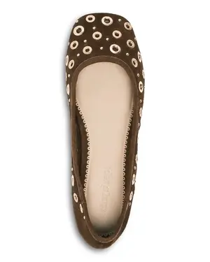 Cinq À Sept Suede Ballet Flats With Mixed Hardware - Chocolate