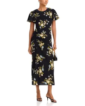 Veronica Beard Huntleigh Floral Ruched Midi Dress