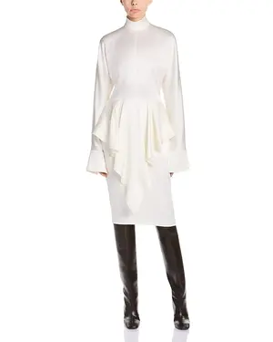 Stella McCartney High Neck Ruffle Drape Satin Midi Dress