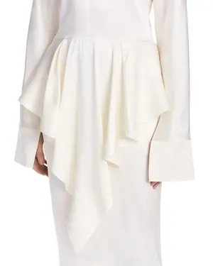 Stella McCartney High Neck Ruffle Drape Satin Midi Dress