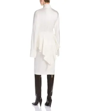 Stella McCartney High Neck Ruffle Drape Satin Midi Dress