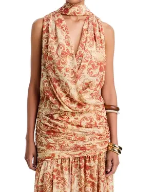 DE LA VALI Draped Scarf Neck Maxi Dress