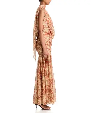 DE LA VALI Draped Scarf Neck Maxi Dress