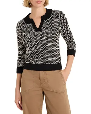 NIC+ZOE Lace Collar Geometric Print Sweater