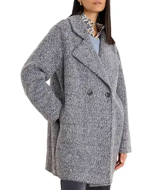 NIC+ZOE Notch Lapel Mixed Boucle Knit Peacoat - Blue Mix