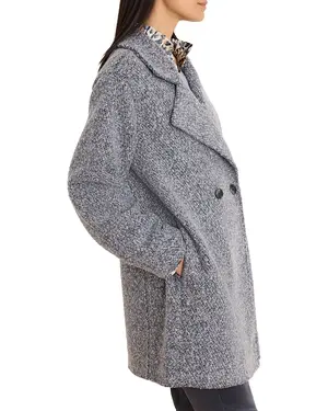 NIC+ZOE Notch Lapel Mixed Boucle Knit Peacoat