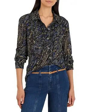 NIC+ZOE Portobello Paisley Spread Collar Chiffon Shirt