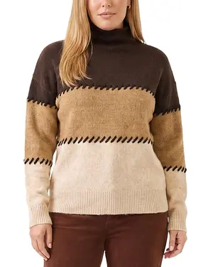 Karen Kane Plus Size Whipstitched Colorblocked Sweater Brown