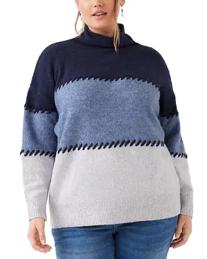 Karen Kane Whipstitched Colorblocked Sweater - Navy