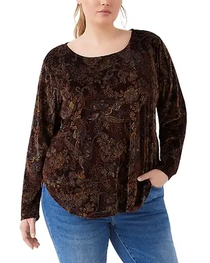 Karen Kane Long Sleeve Velvet Burnout Top - Chocolate