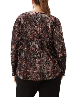 Karen Kane Plus Long Sleeve Velvet Burnout Shirttail Top