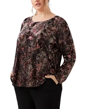 Karen Kane Plus Long Sleeve Velvet Burnout Shirttail Top