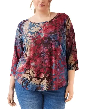 Karen Kane Plus Tie Dyed Burnout Shirttail Top - Wine