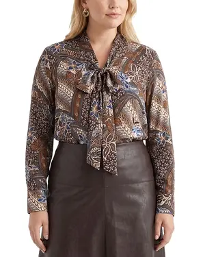 Karen Kane Tie Neck Long Sleeve Top - Print