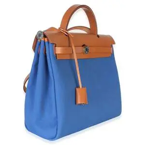 Hermès Herbag Zip Retourne 31 Pm Toile Vache Hunter Bag - Blue