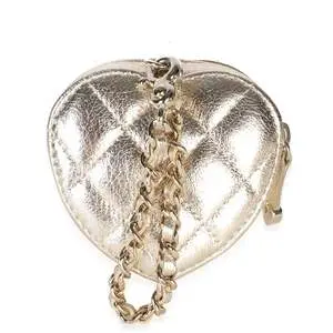 Chanel Metallic Quilted Lambskin Cc In Love Heart Bag Charm