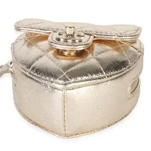 Chanel Metallic Quilted Lambskin Cc In Love Heart Bag Charm