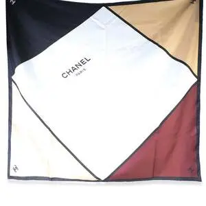 Chanel Ecru Beige Burgundy Black Silk Square Scarf - Multicolor